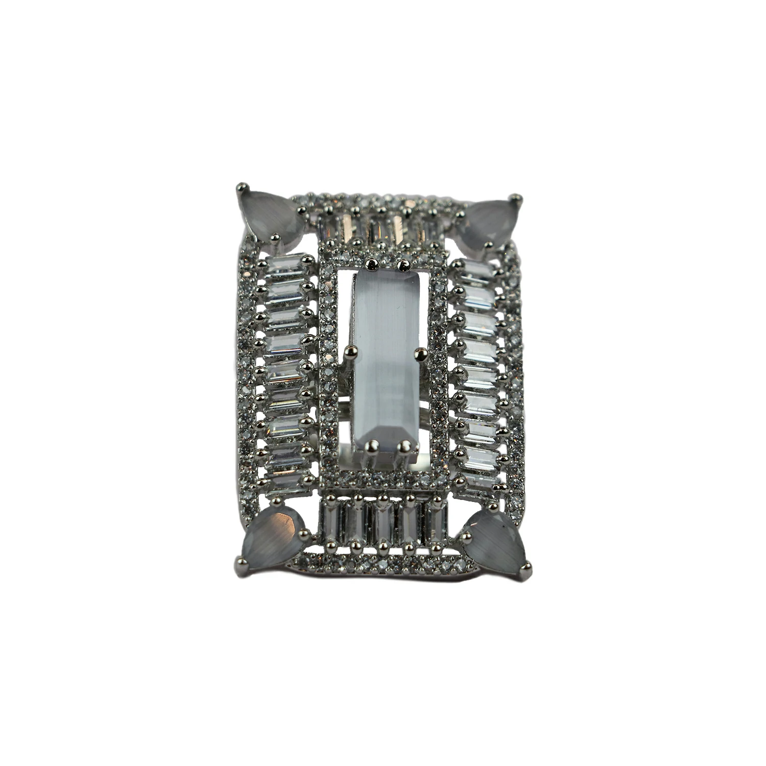Radiant Rectangular Ring with Dazzling Transparent Gemstones ...